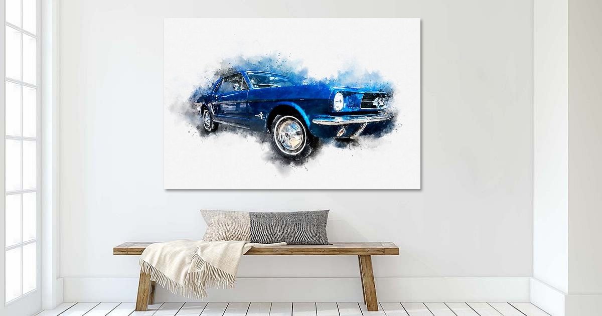 1964 Ford Mustang Pony Car Side Digitaal schilderen in aquarel van ...
