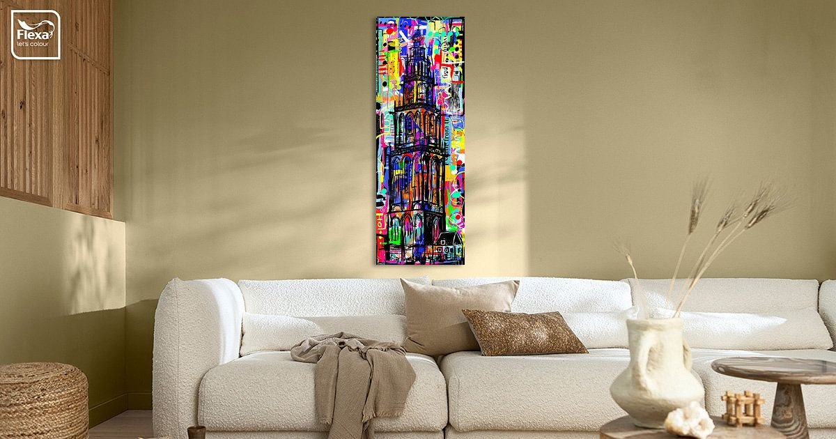 Martinitoren Groningen graffiti van Janet Edens op canvas, behang en meer