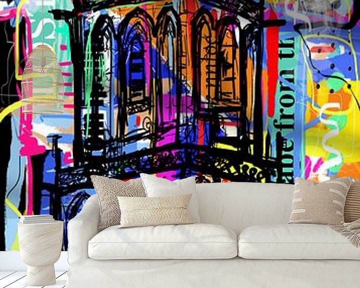 Martinitoren Groningen graffiti van Janet Edens op canvas, behang en meer