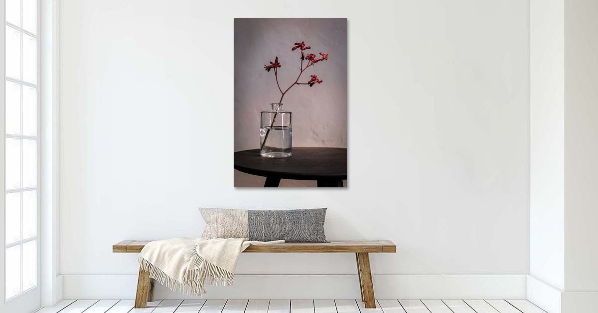 Modern still life with red bloomer in glass bottle by Affect Fotografie ...