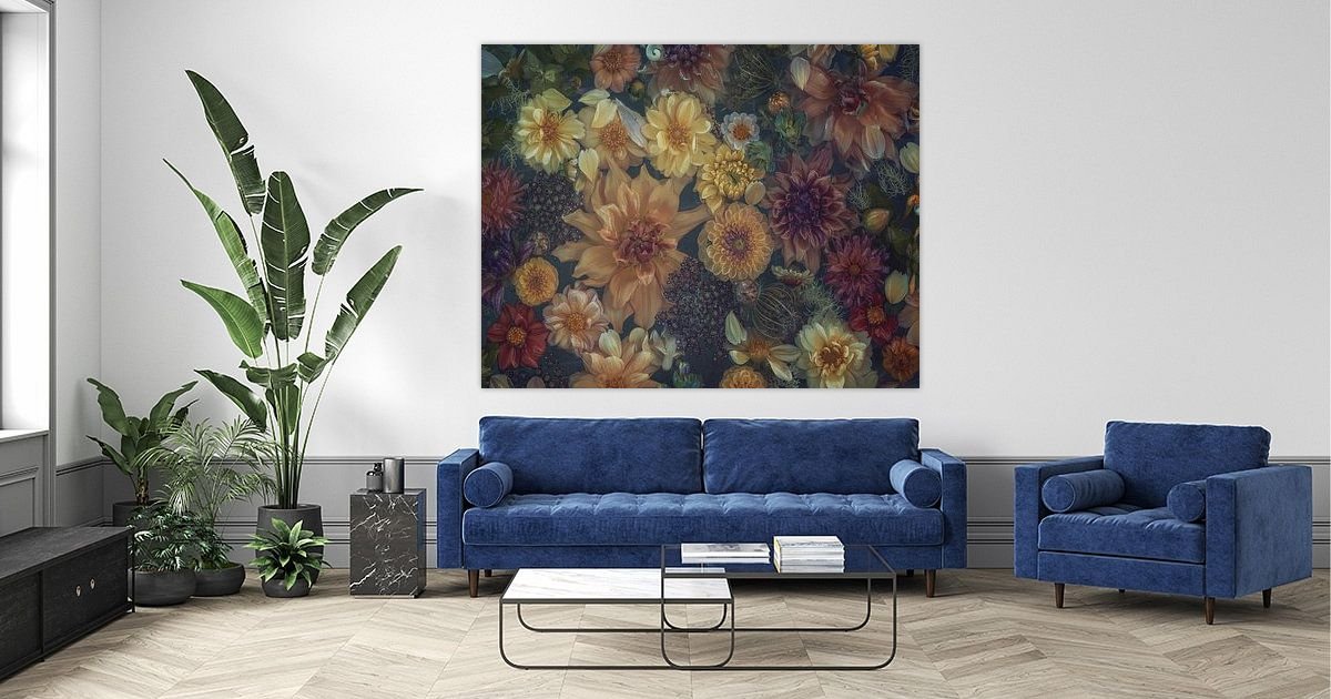 Geel en oranje tinten van Marina de Wit op canvas, behang en meer