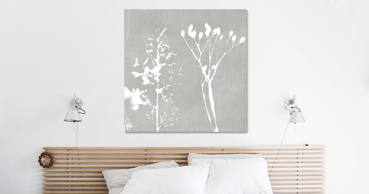 Monotype of grass and branch in pale grey. Botanical illustration in ...