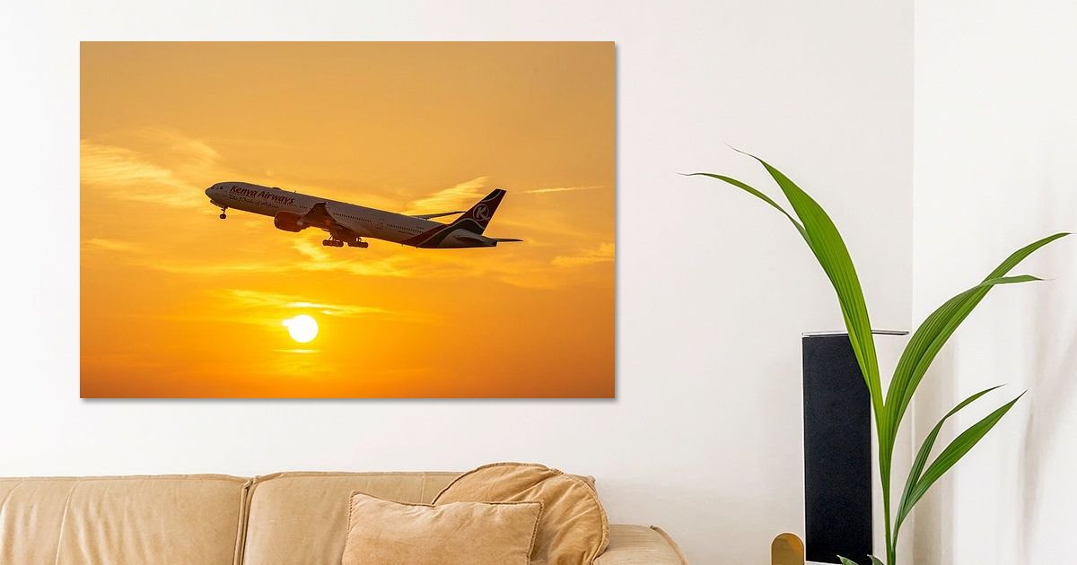 Take-off Boeing 777 van Kenya Airways. van Jaap van den Berg op canvas ...