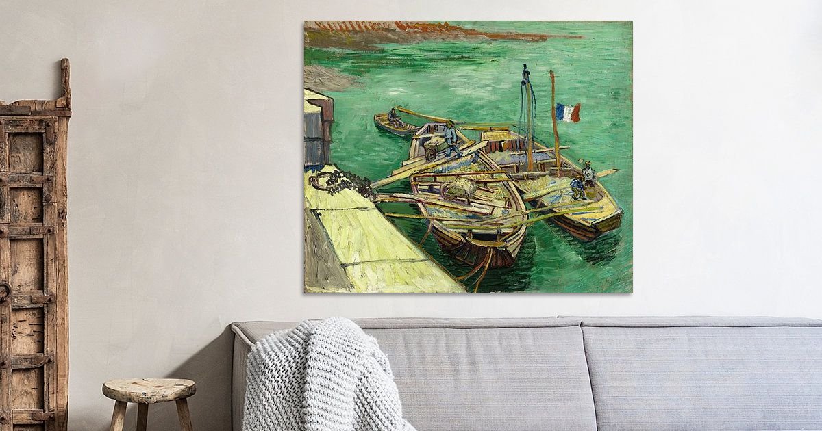 Kade met mannen die zandschuiten lossen, Vincent van Gogh op canvas ...