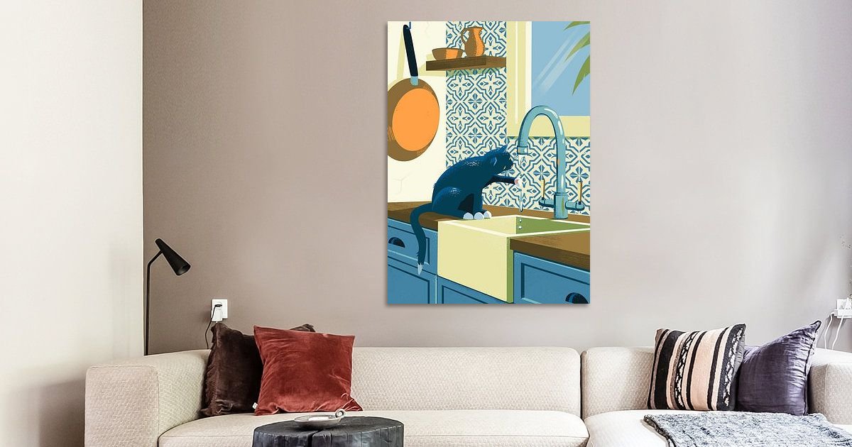 Zwarte Kat in Keuken met Azulejo Tegels van Eduard Broekhuijsen op ...